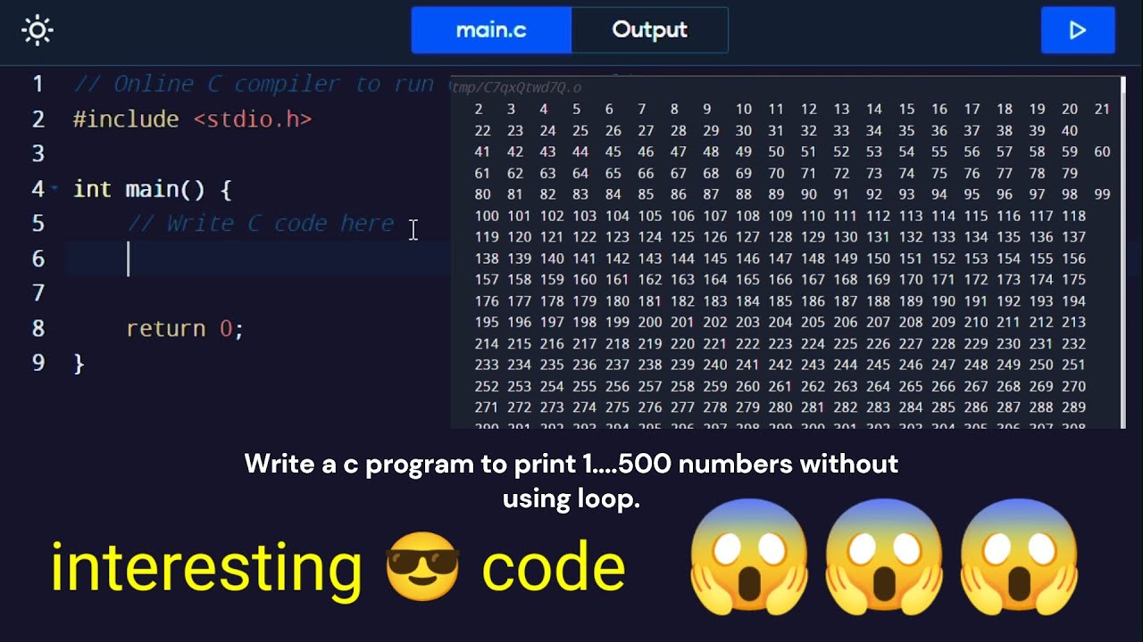 Write A C Program To Print 1500 Numbers Without Using Loop Do Subscribe For More Videos