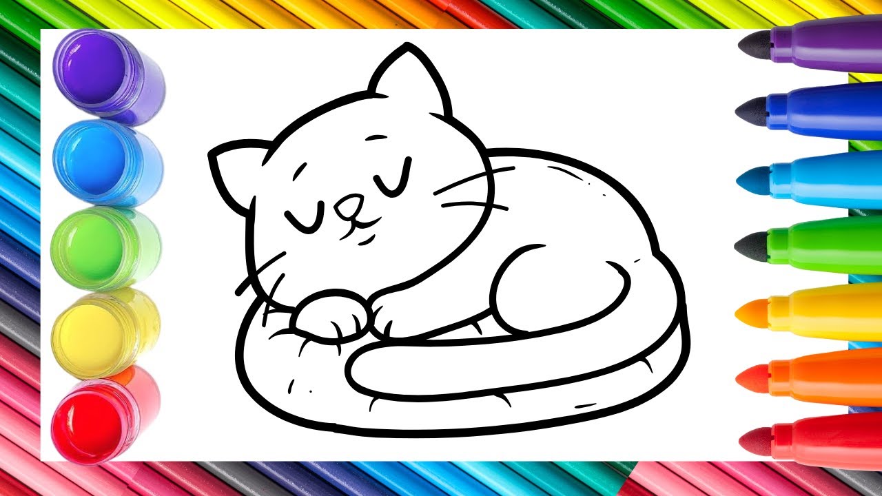 How to draw a Sleepy Cat for kids || drawing and coloring learning ...