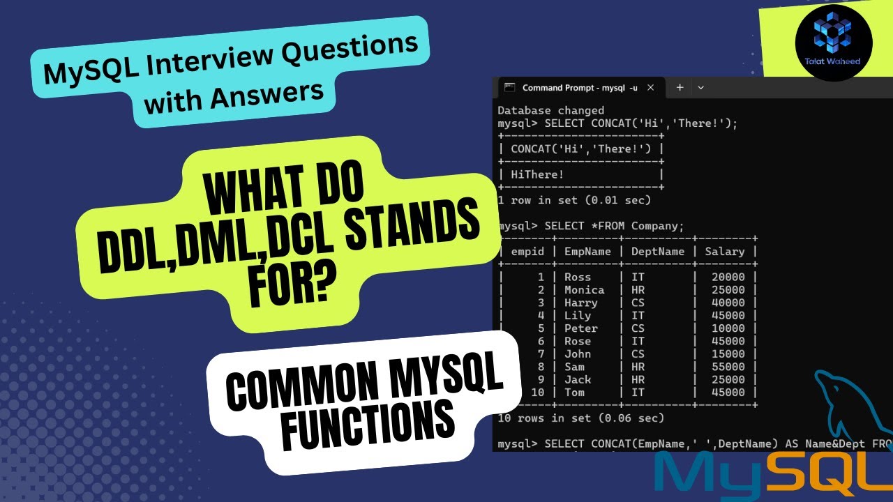 MySQL Interview Q&A |DDL, DML, DCL Command in MySQL| MySQL Functions ...
