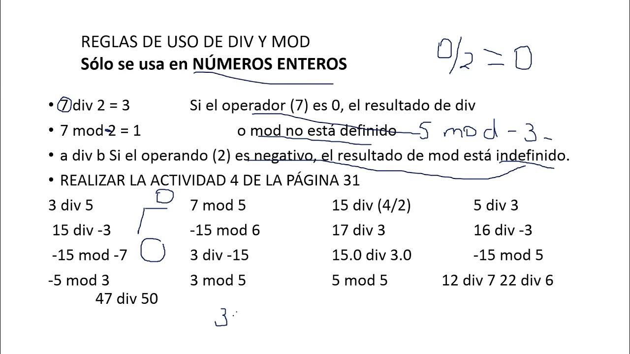 Evaluación de expresiones div y mod - YouTube