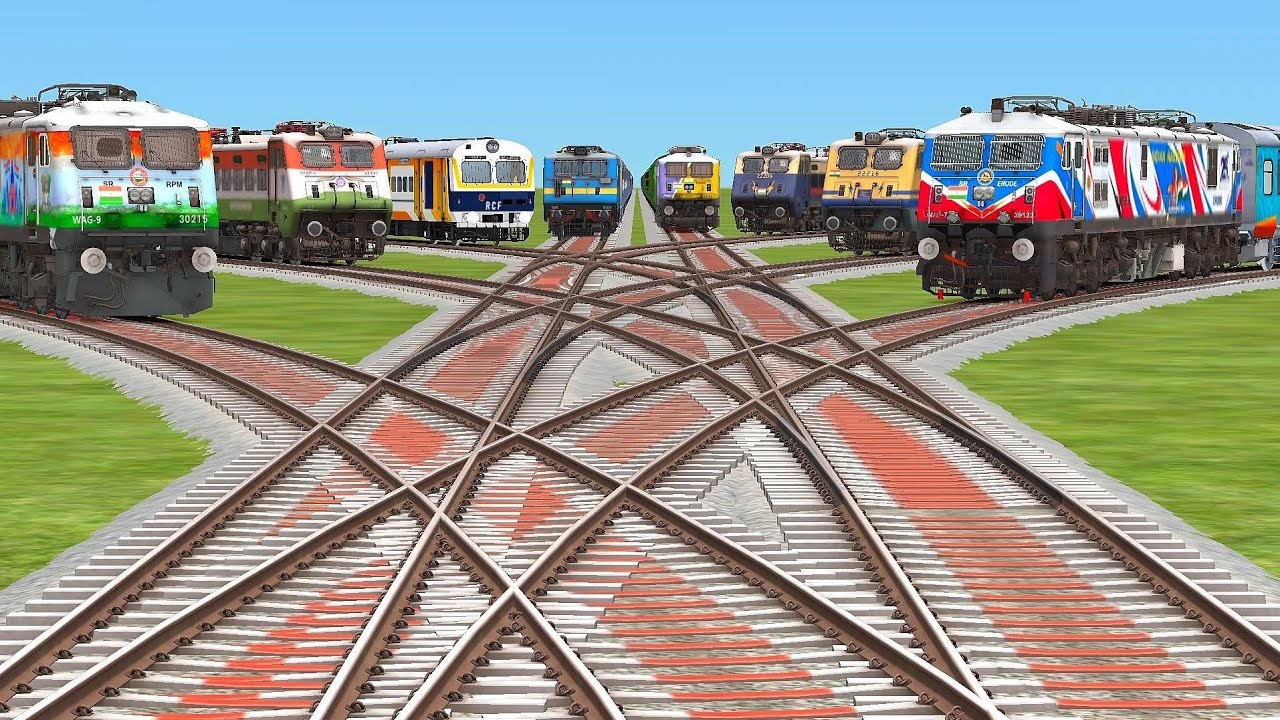 Eights Trains Crossing By Curved Branched🆚️ Railroad Crossing Tracks ...