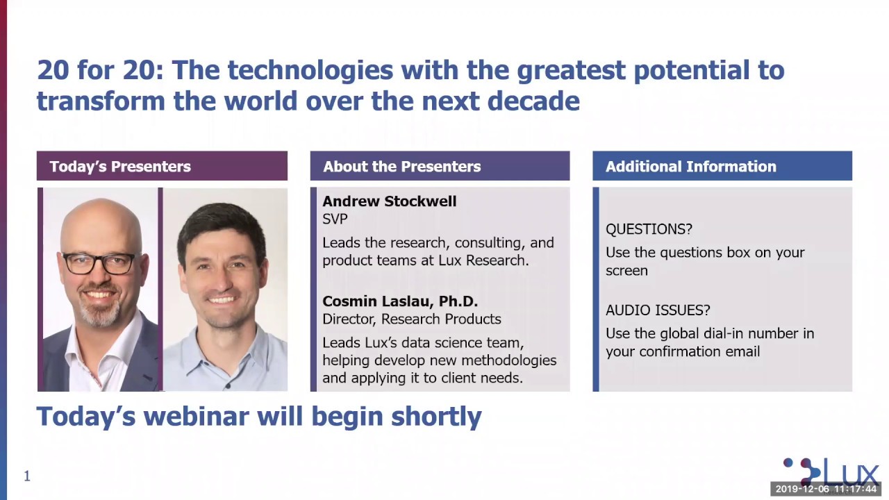 Lux Research: 20 for 2020: The Top Transformational Technologies Re-Shaping the World - YouTube