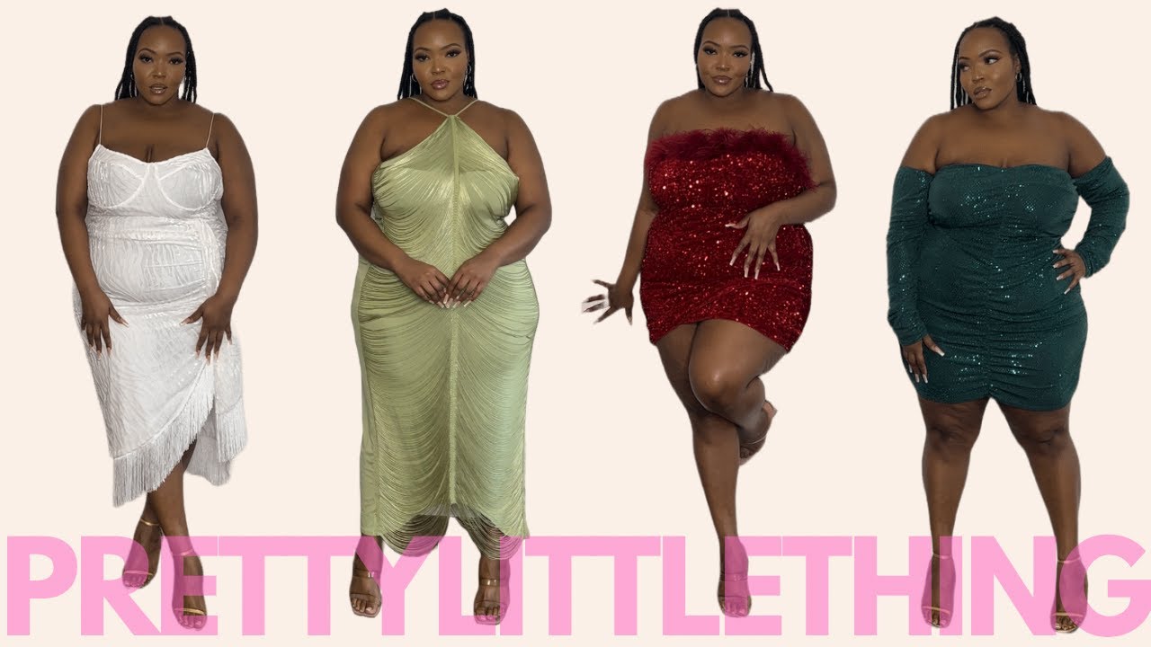 Plus size PrettyLittleThing Dress Haul | NYE outfit ideas | PLT Try on ...