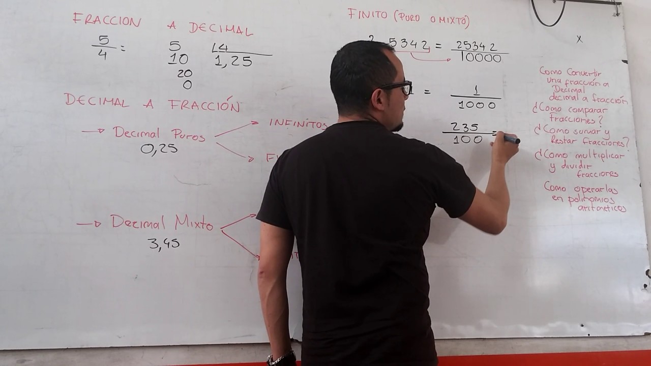 Conversiones 1 Convertir fracciones a decimal y decimal a fracción ...