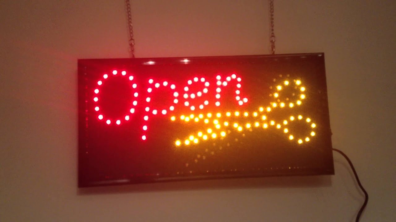 Open Yellow Scissor LED sign - YouTube