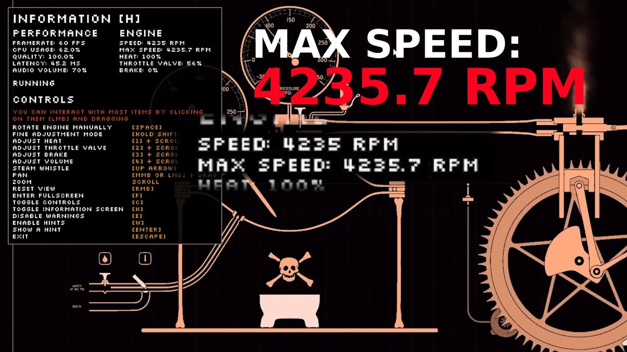 Steam Engine Simulator - INFINITE MAX SPEED 4235.7 RPM // 300°C 95 PSI ...