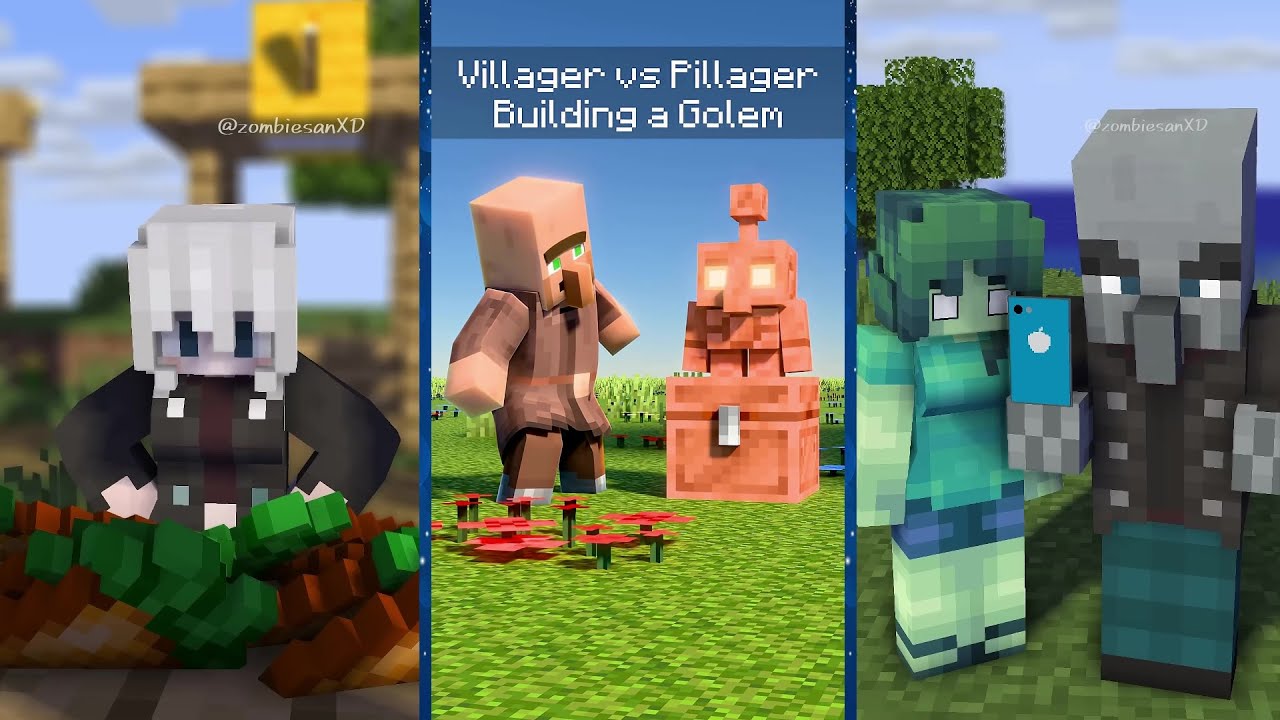 Pillager vs Villager Golem Build Battle! | Minecraft Animation ...