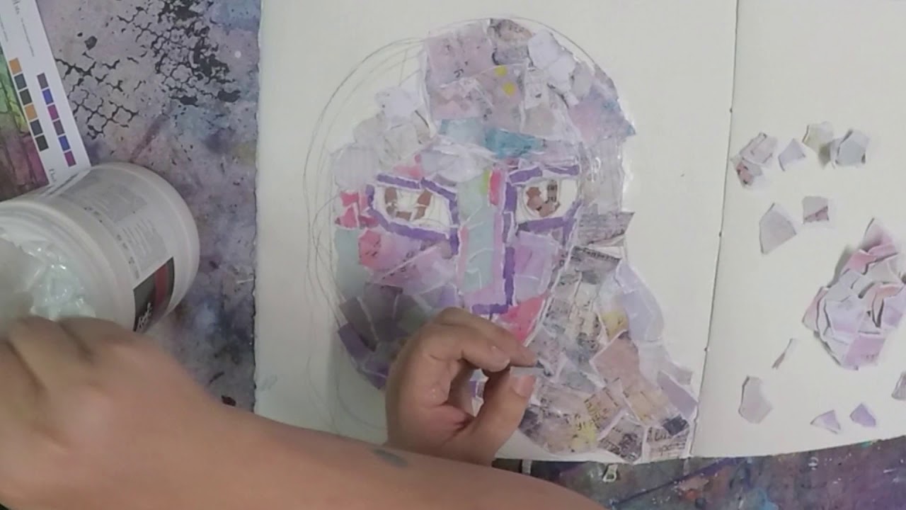 Paper Mosaic Face using Paper-Arts Paper and Inktense pencils - YouTube