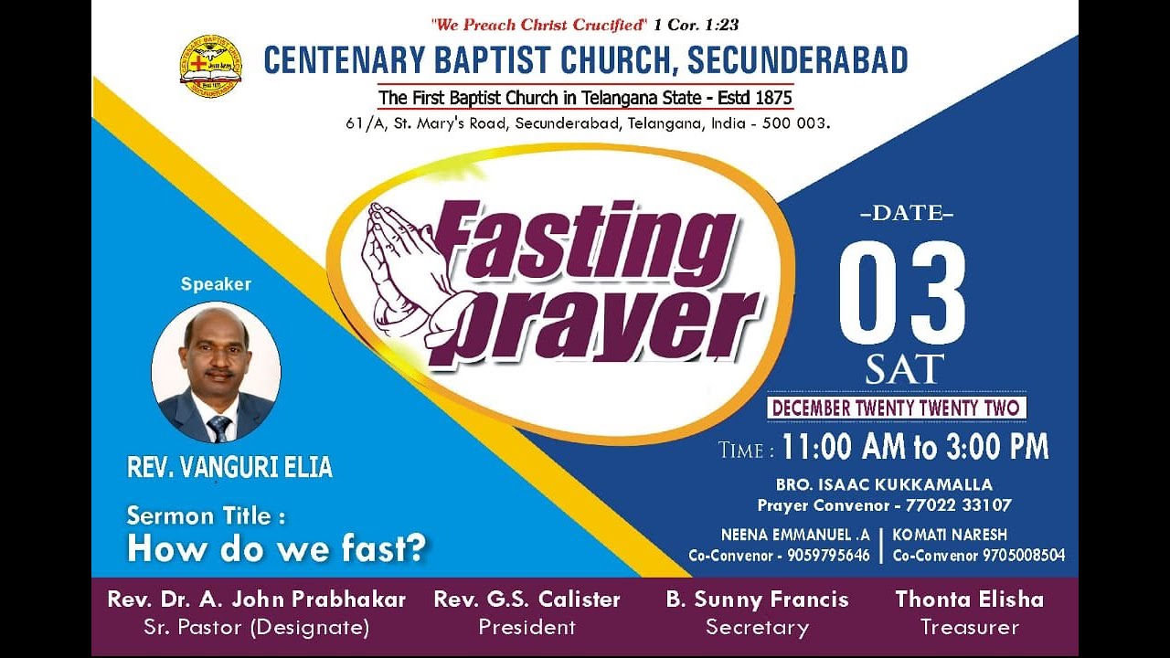 Live | Fasting Prayer ( 11 AM to 3 PM ) | Rev. Vanguri Elia - YouTube