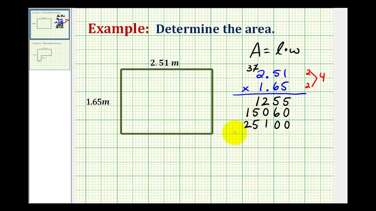 Example Determine the Area of a Rectangle Using Decimals - YouTube