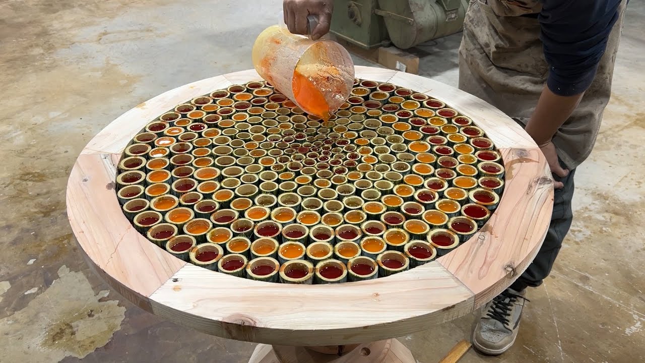 Epoxy Table With Bamboo Inlay For a Unique Design - YouTube