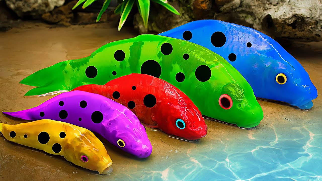 Stop Motion ASMR in mud Koi Fish Zoo And Police Car, Crab | Colorful ...