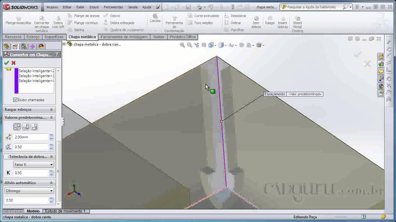 6 2 Definindo espessamento entre dobras e cantos da chapa metálica ...