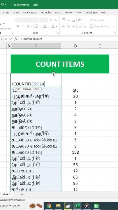 How To count item count in list using COUNTIF in Excel Tutorial in Tamil - YouTube