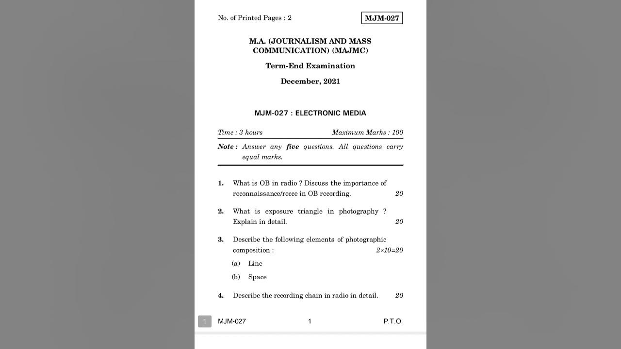 MJM-027 DECEMBER-2021 QUESTION PAPER IGNOU - YouTube