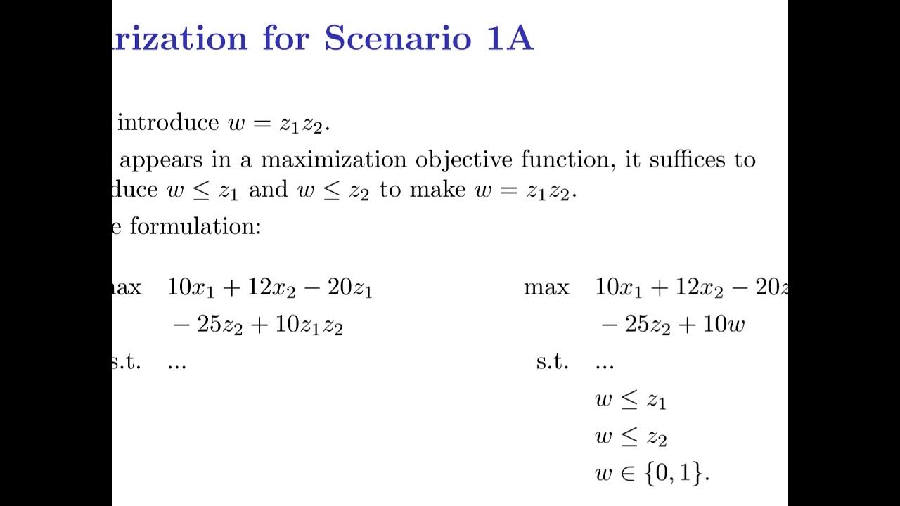 [OR1-Modeling] Lecture 4: Nonlinear Programming #8 Linearizing products 1A - YouTube