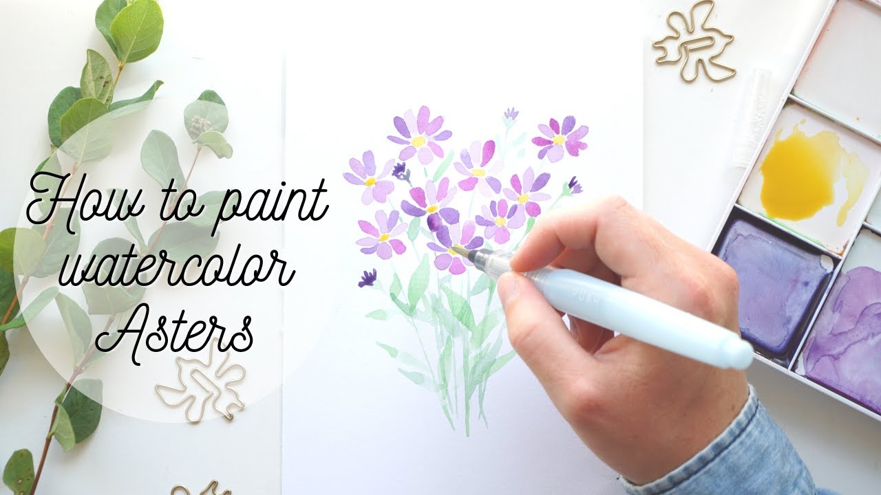 EASY WATERCOLOR FLOWERS | How to Paint Asters | Real Time Watercolor ...