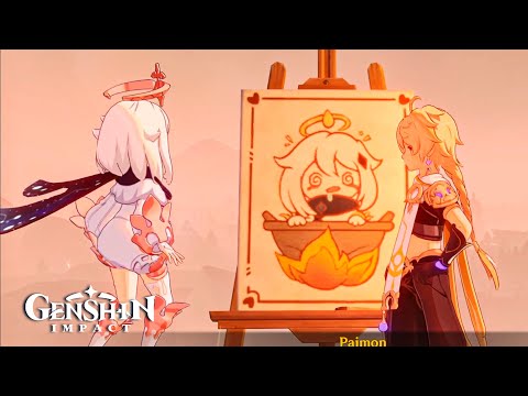 Genshin Impact gameplay — Traveler and Albedo Paint Paimon ENG Dub ENG ...
