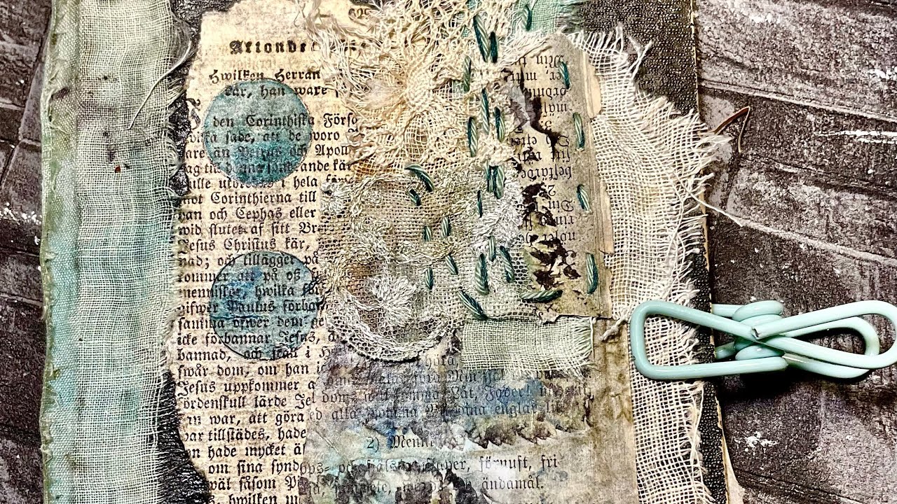 Working on journal covers, with collage, textile, embroidery and ...