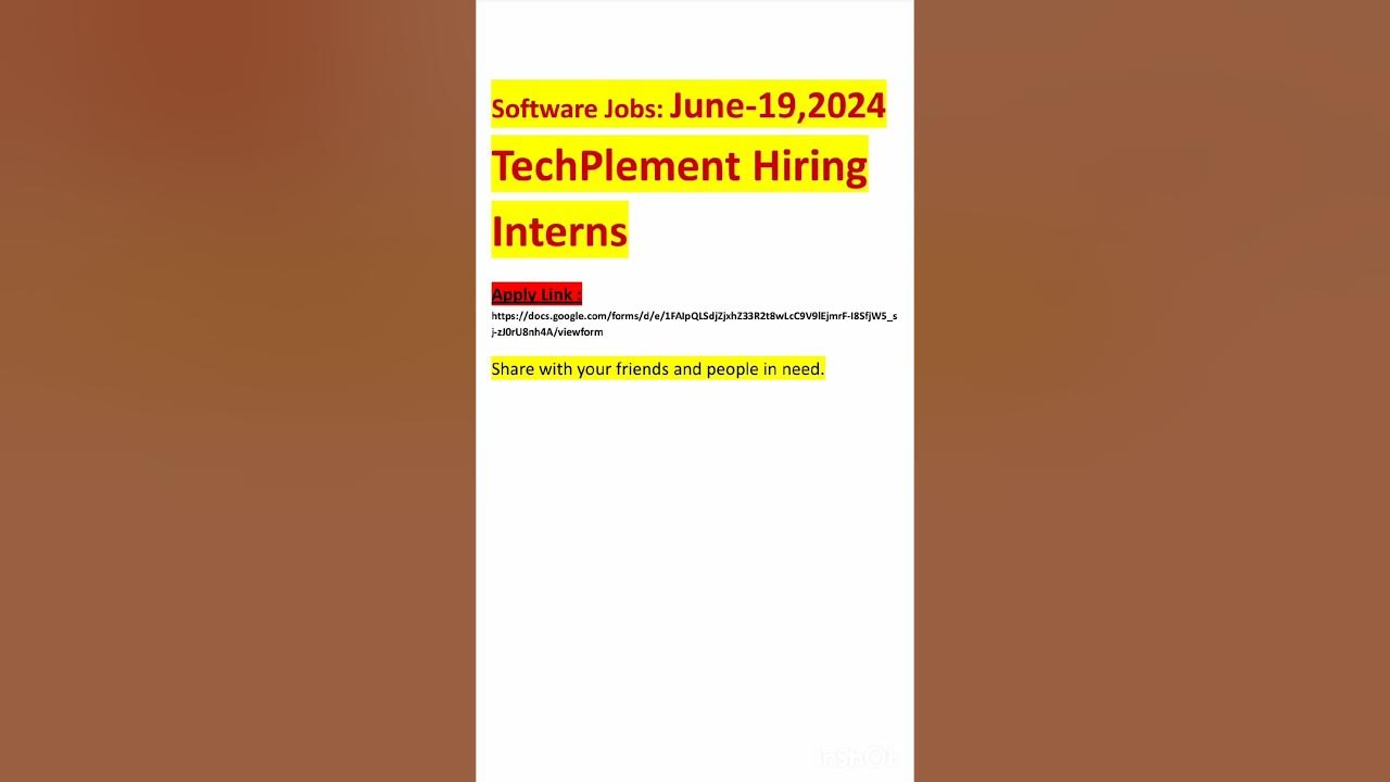 TechPlement Hiring Interns | Software Jobs - YouTube