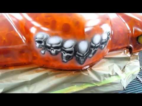 how to airbrush true fire and skulls - YouTube