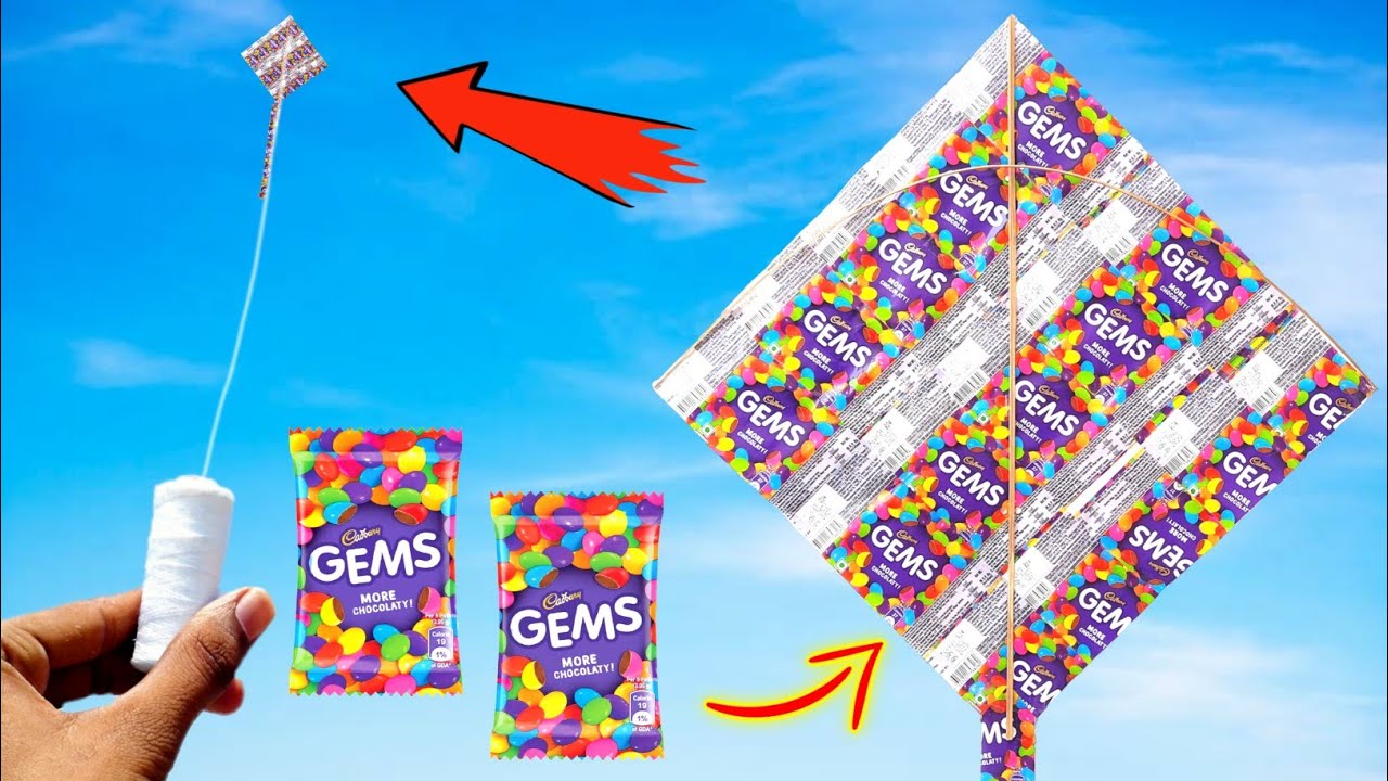 GEMS kite making , chocolate wrapper/paper kite , how to make kite ...