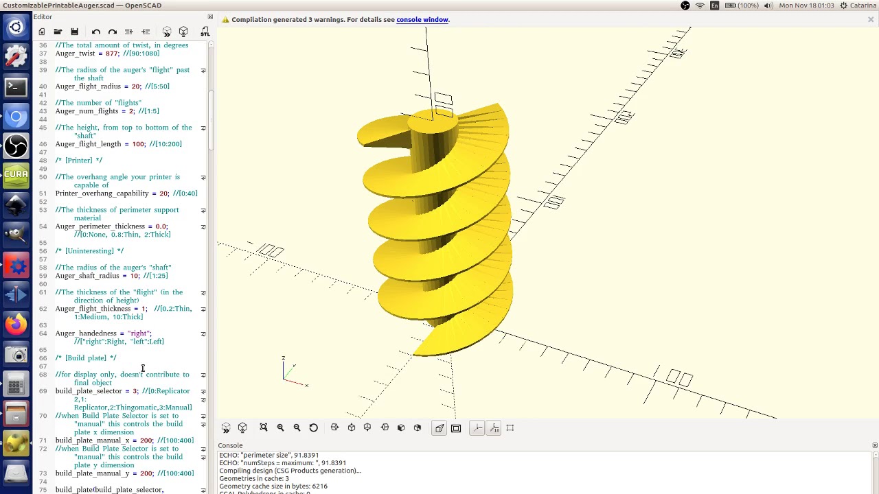 Auger Generator in OpenSCAD - YouTube