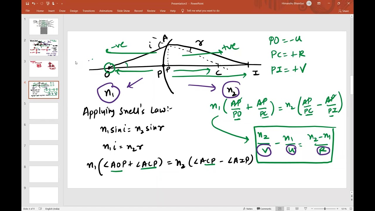Derivation : Refraction formula, Lens maker formula, Lens formula - YouTube