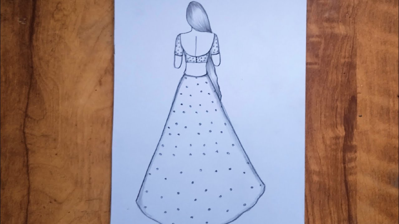 girl back side drawing ll girl beautiful dress drawing ll girl lehenga ...