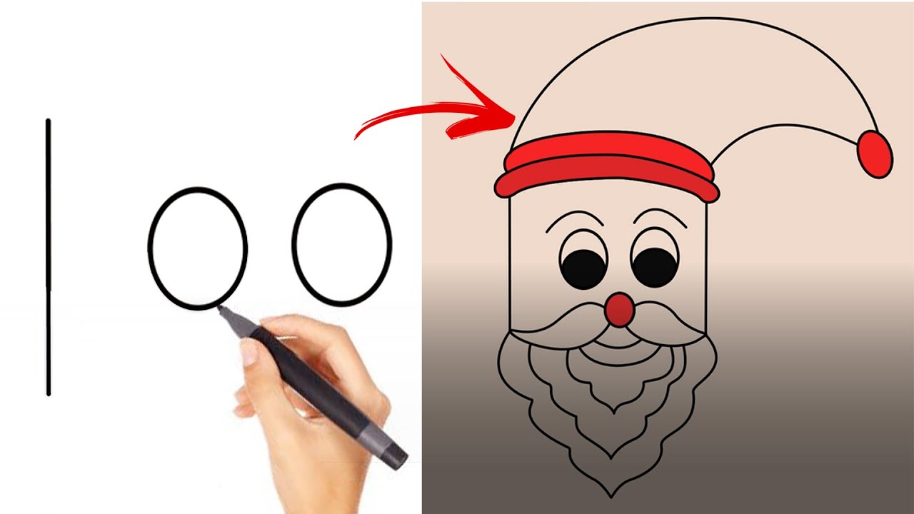 drawing santa from number 100 | Christmas drawing santa easy | number ...