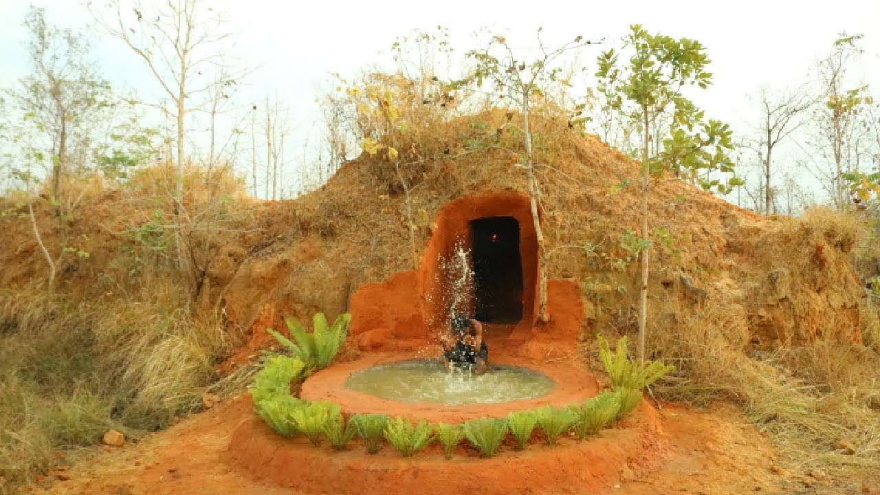 Dig a mountain to build underground house and Beautiful natural ...