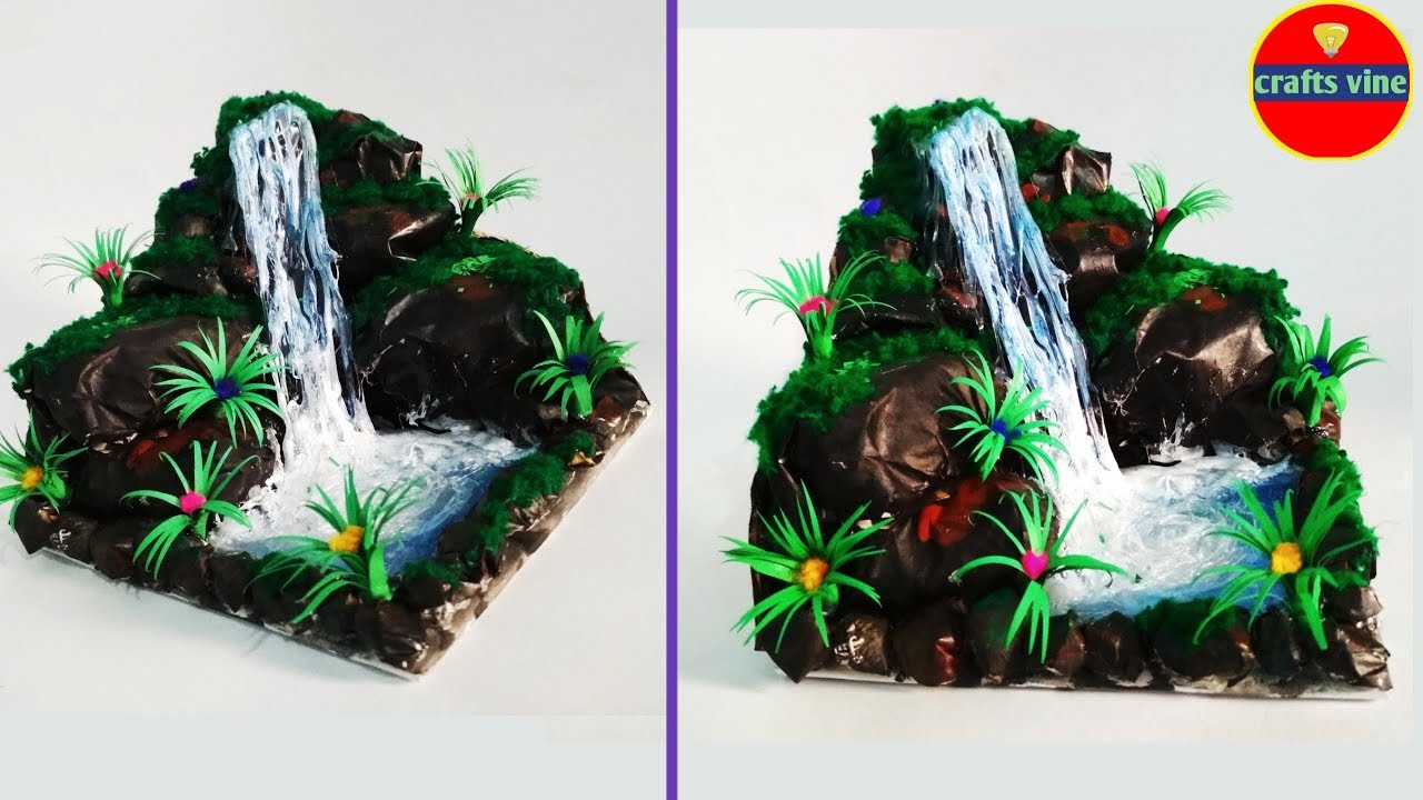 DIY Newspaper Waterfall Fountain / Handmade waterfall from hot glue gun ...