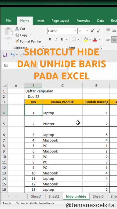Shortcut / Cara Cepat Hide dan Unhide Pada Baris Excel #excel #exceltips #exceltricks # ...