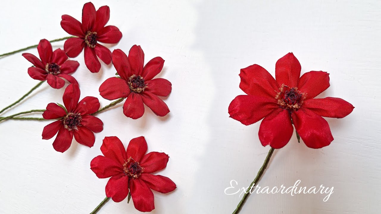 DIY, Chocolate Cosmos from Satin Ribbon | Amazing flowers | 4K | Satin ...