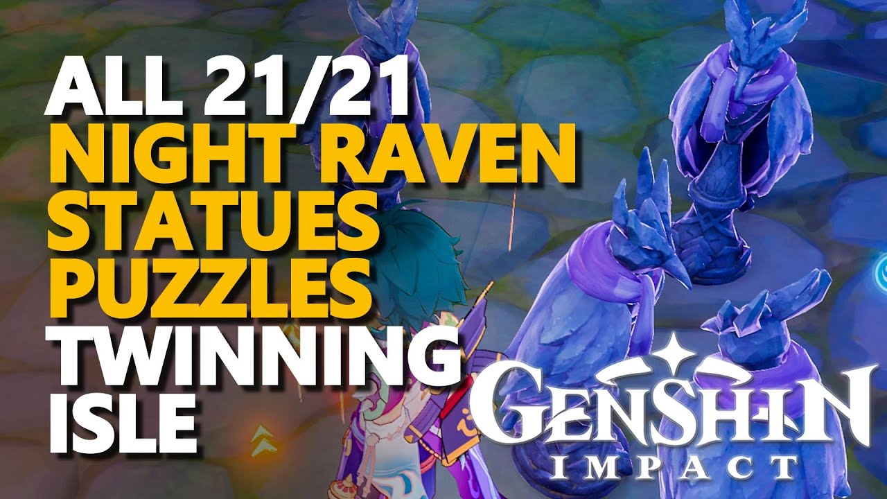 All Night Raven Statues Puzzles Genshin Impact Twinning Isle - YouTube