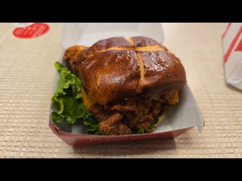 Pretzel Cheddar Club Sandwich W/ Spicy Filet Review! YUM?! | Chick Fil A