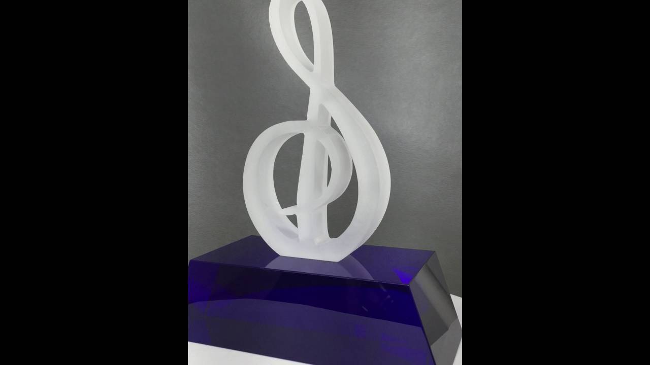 Glass Treble Clef Music Award on Custom Engraved Blue Base - YouTube