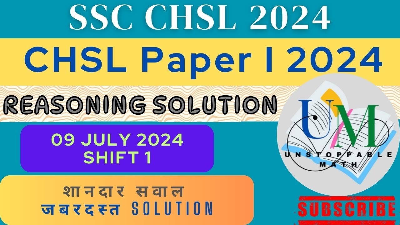 (9 July 2024, Shift-1) Reasoning Solved Paper || SSC CHSL PRE 2024 ...