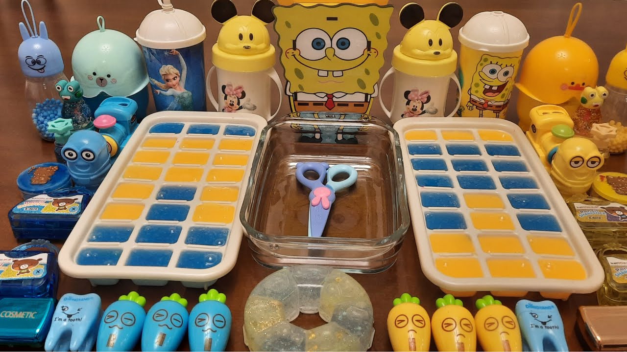 BLUE vs YELLOW ǀ Mixing random into CLEAR SLIME ǀ Relaxing Slime Video ...