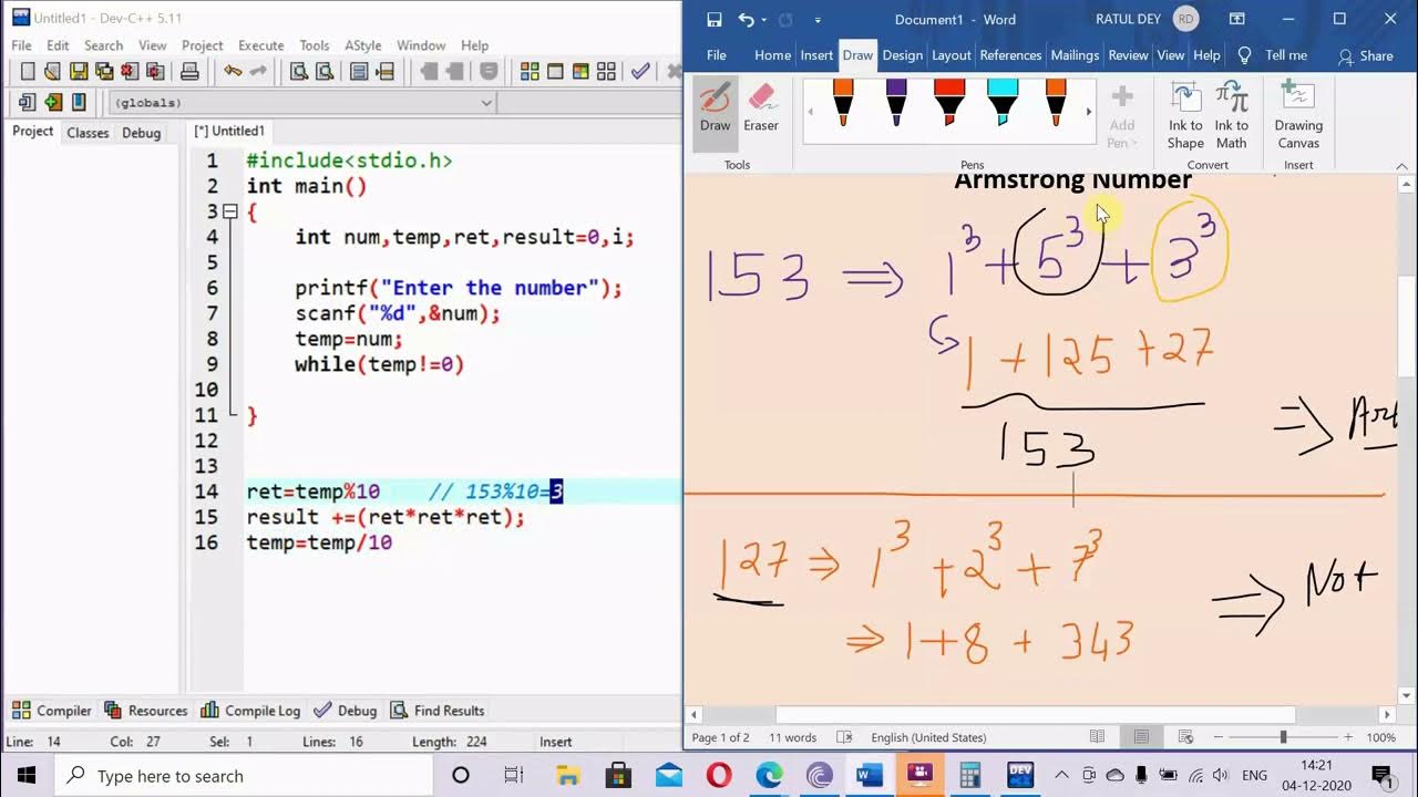 Armstrong Number Using C Programming - YouTube