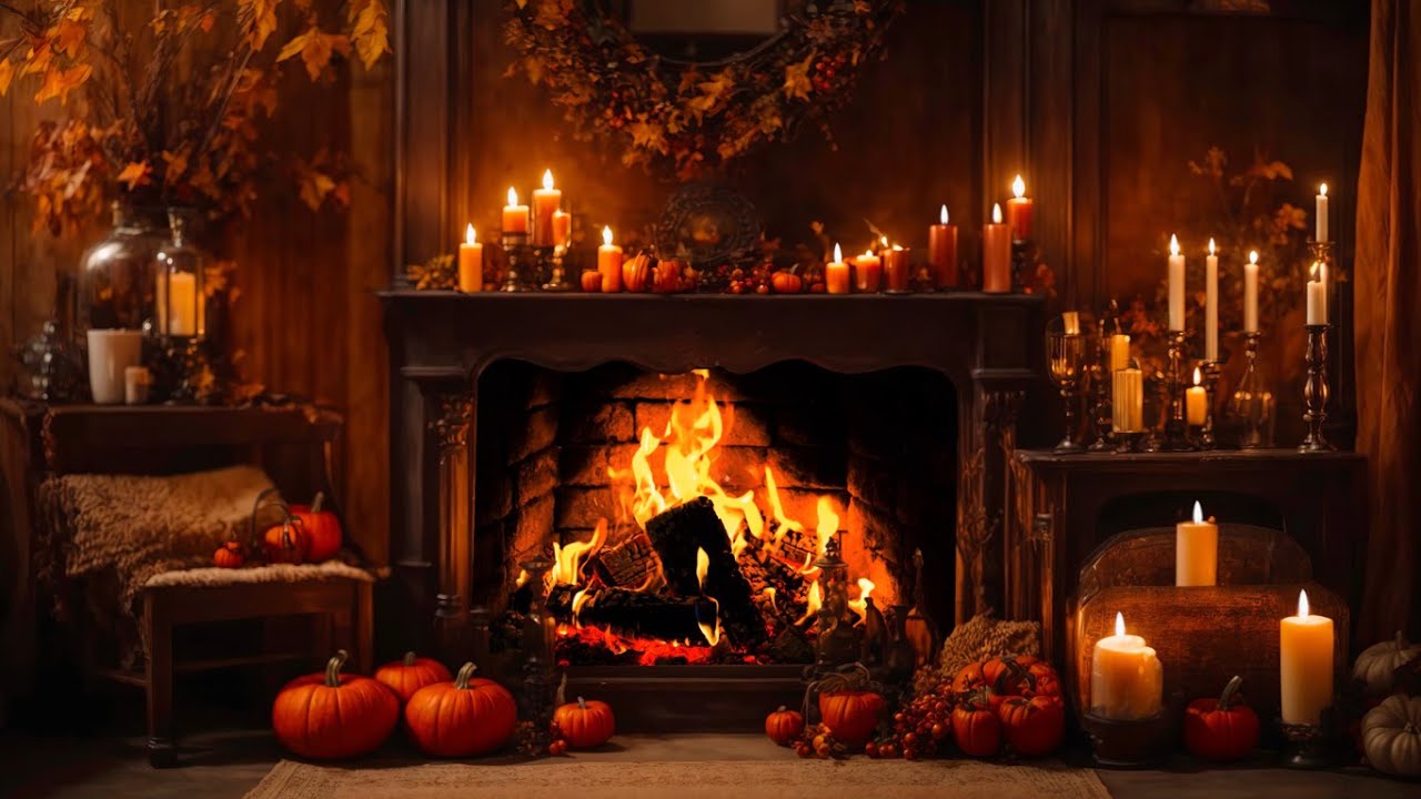 Spooky Halloween Fireplace 🔥Relaxing Jazz Music 🎃 Cozy Autumn Spooky ...