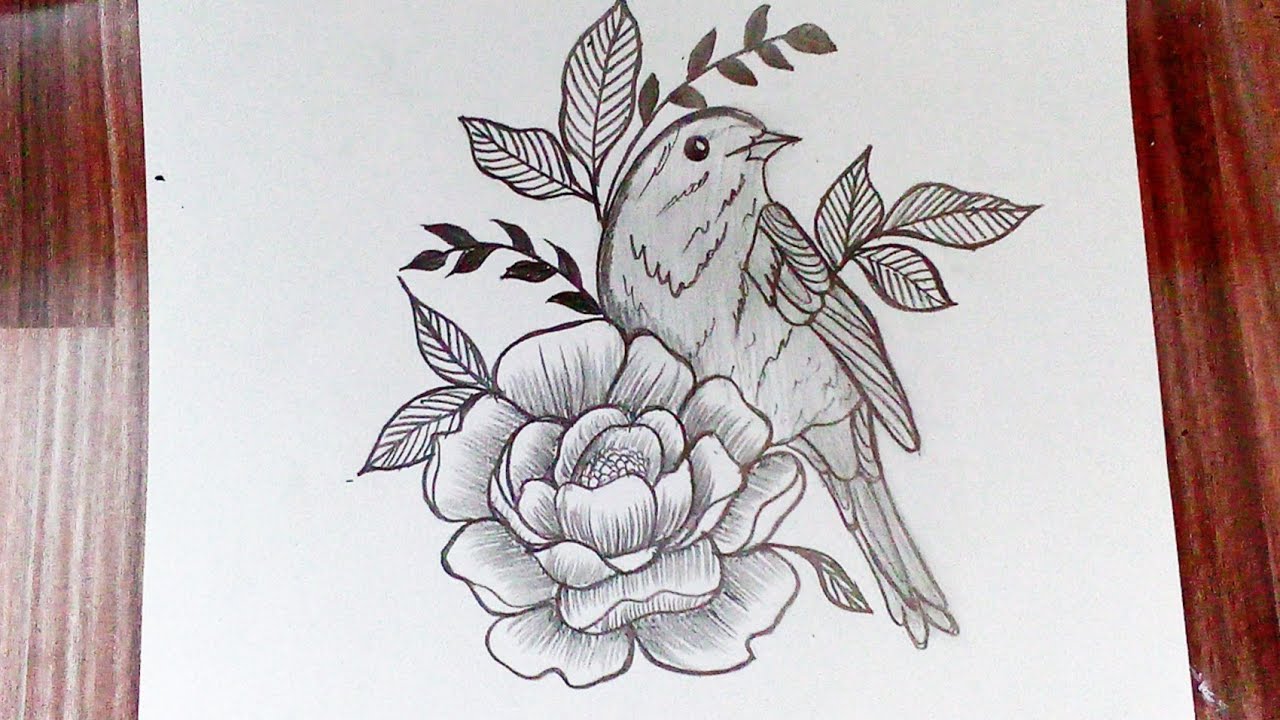 How to draw a bird with flower || Easy drawing tutorial - YouTube