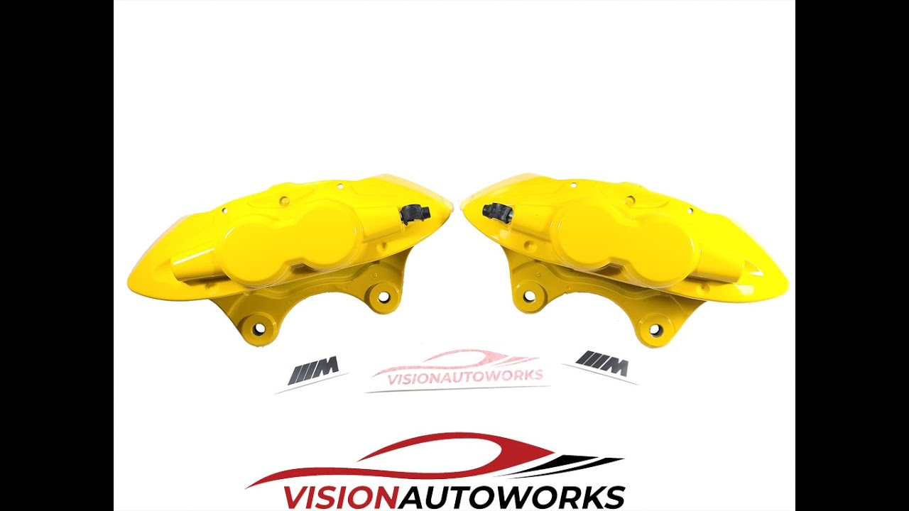BMW F80 F82 M3 M4 Brake Calipers Powdercoated Hot Yellow & Rebuilt ...