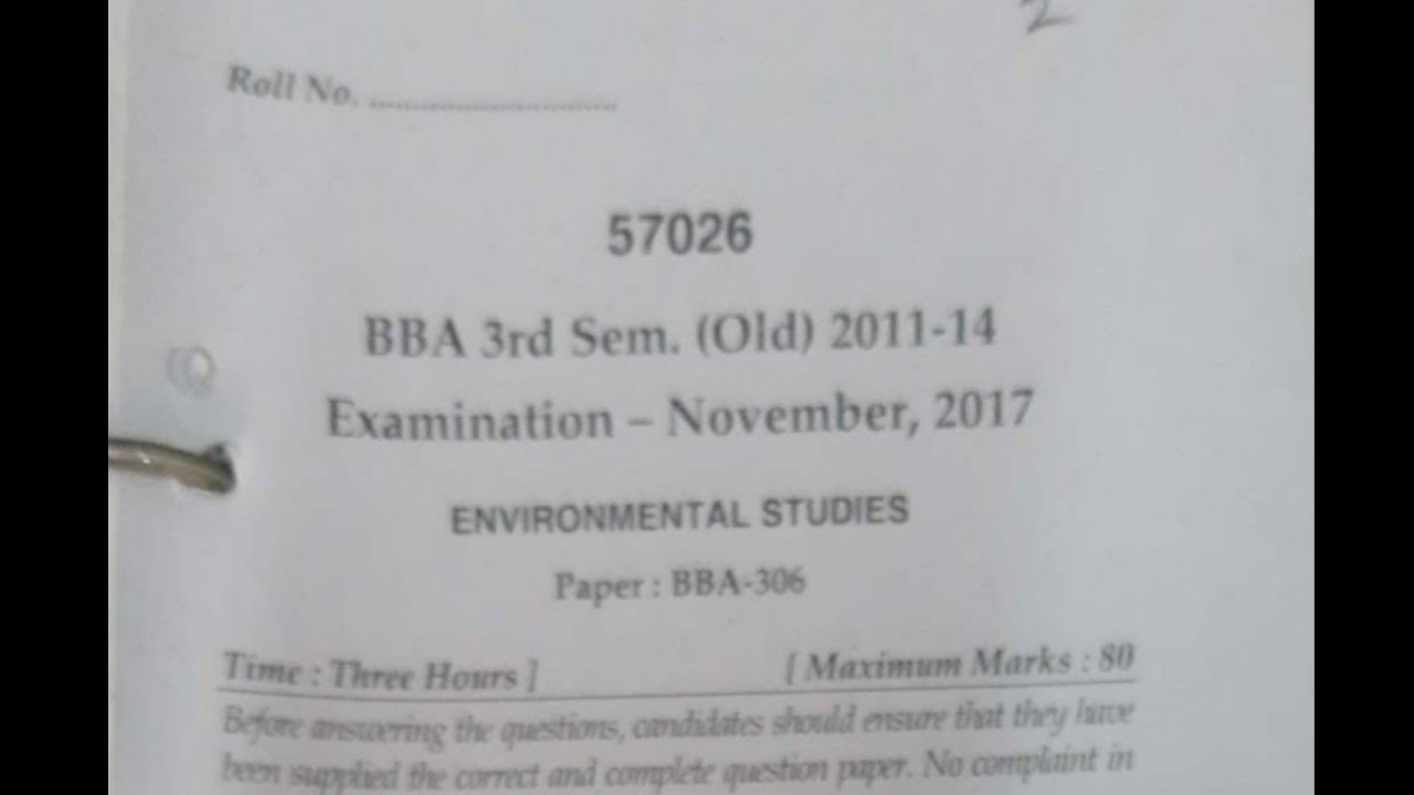 MDU 2017 || BBA 3rd Sem || Environmental Studies || Question Paper || # ...