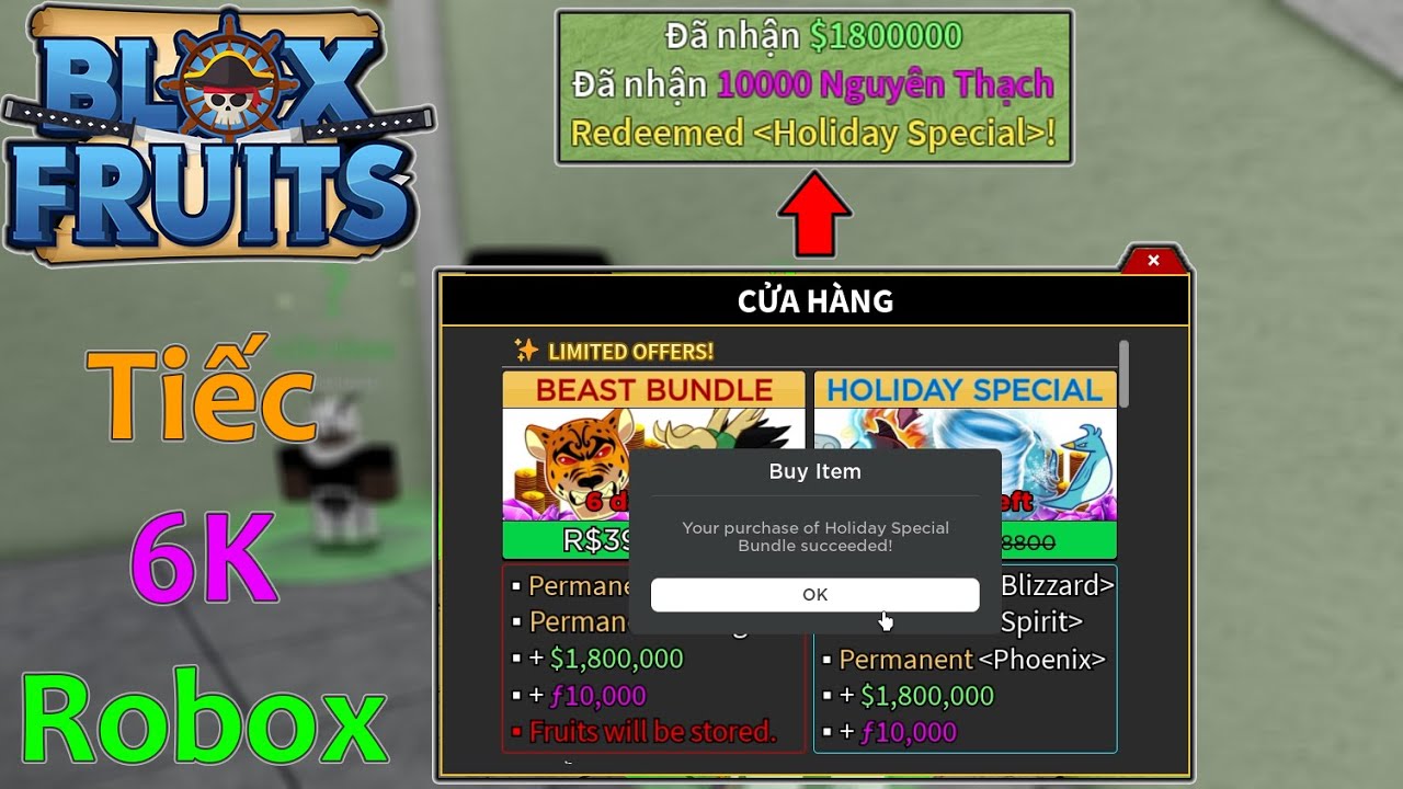 Blox Fruits - Mua HOLIDAY SPECIAL 6K Robux Bác Tô Nhận Được 1m8 Beli và ...