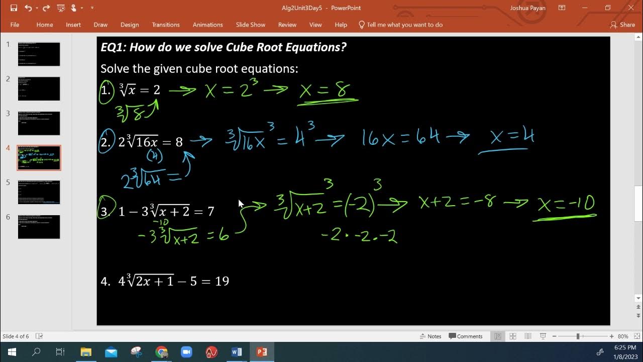 Algebra 2 Unit 3 Day 5 (Video 1/2): Solving Cubic/Cube Root Equations ...