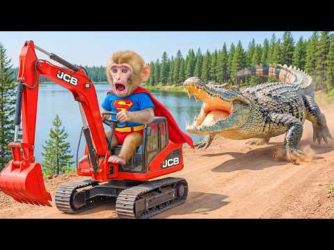 🐵 Baby Monkey Nana Drives JCB to Build a Crocodile Trap! 🐊🚧 | Brave Rescue Mission Gone Wild!