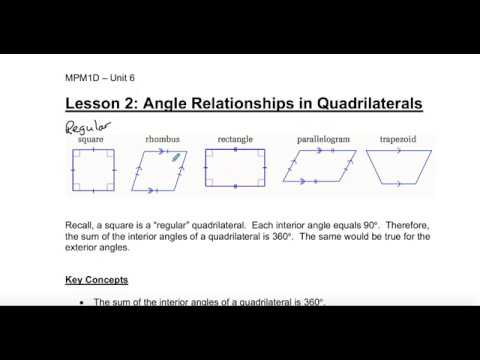 2 Lesson Angle Relationships in Quadrilaterals (MPM1D) - YouTube
