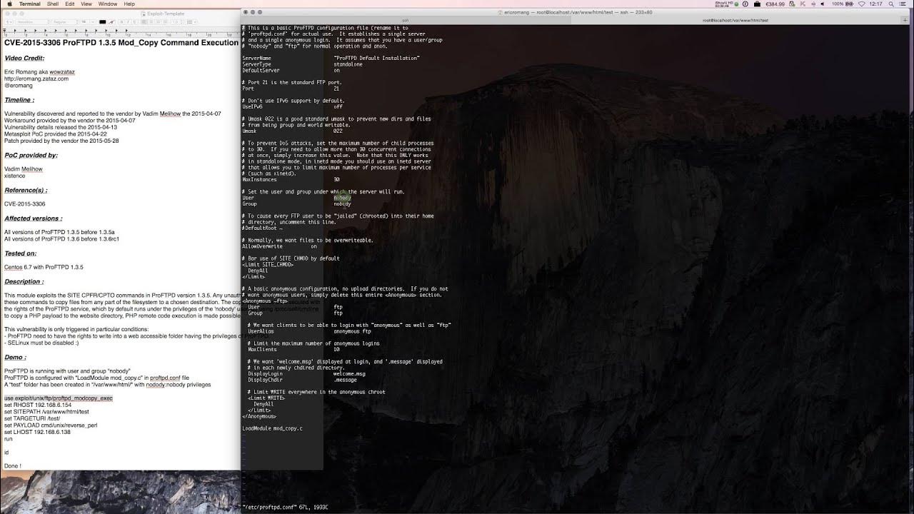 CVE-2015-3306 ProFTPD 1.3.5 Mod_Copy Command Execution - YouTube