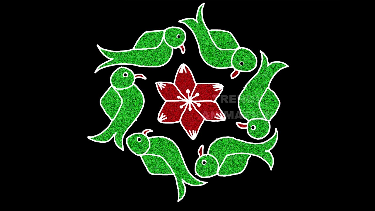 Awesome parrot rangoli design with 9*5dots | Bird kolam | Muggulu ...